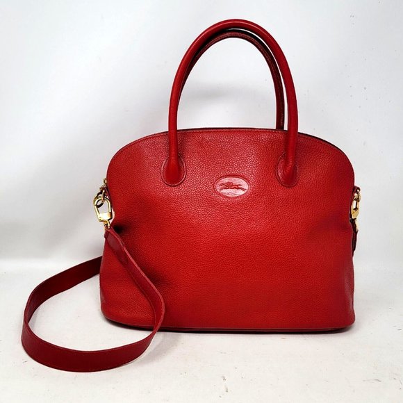Longchamp | Bags | Vintage Longchamp Bolide Cherry Red Leather Medium ...